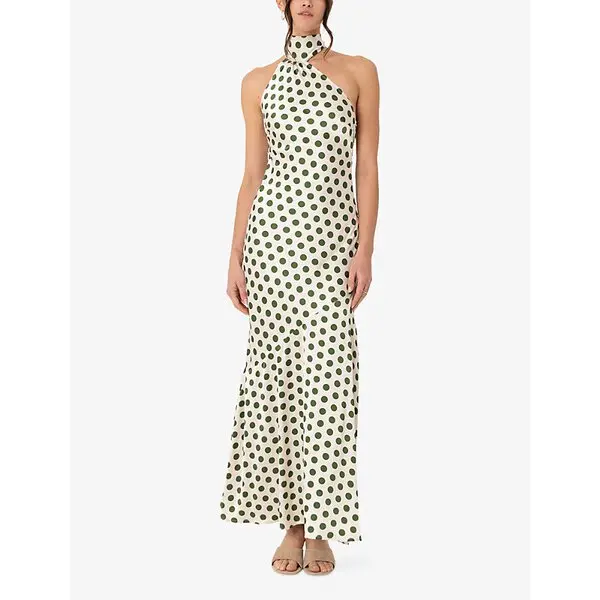 AMY LYNN Baia Polka-dot Satin Maxi Dress