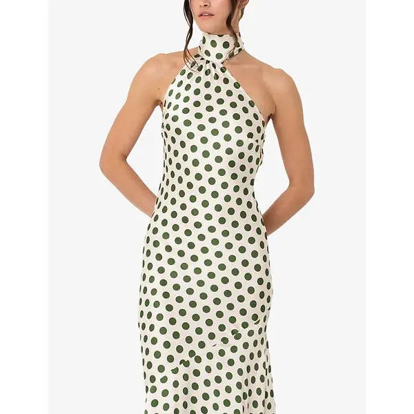 AMY LYNN Baia Polka-dot Satin Maxi Dress