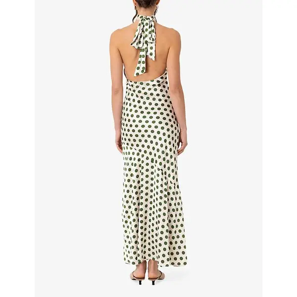 AMY LYNN Baia Polka-dot Satin Maxi Dress