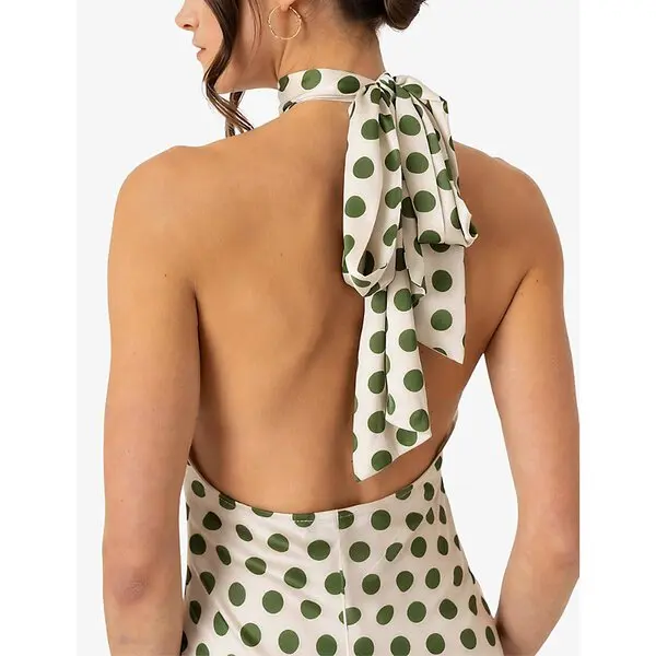 AMY LYNN Baia Polka-dot Satin Maxi Dress