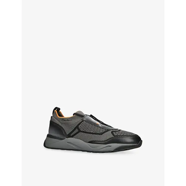 Santoni Innova Leather And Knitted Trainers