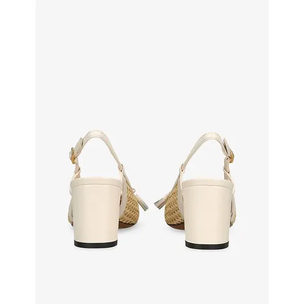 Valentino Garavani Raffia And Leather Slingback Block Heels - Cream Comb