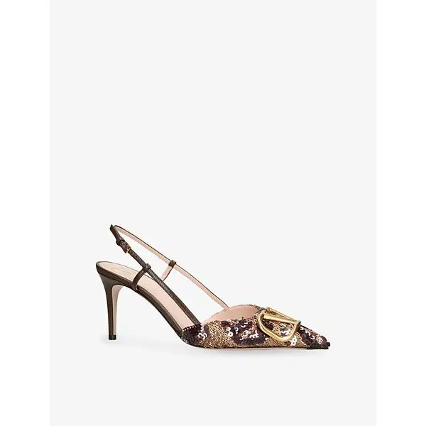 Valentino Garavani Vlogo Signature Sequined Slingback Pumps - Dk.brn Com