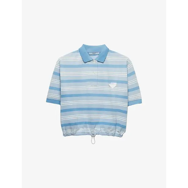 Prada Striped Cropped Cotton-piqué Polo Shirt - Light Blue