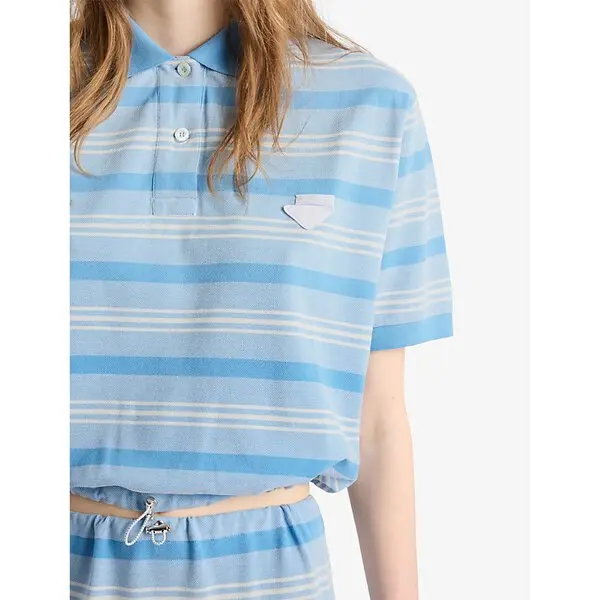 Prada Striped Cropped Cotton-piqué Polo Shirt - Light Blue