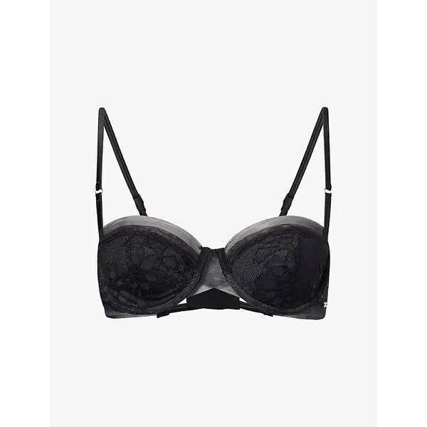 Calvin Klein Bridal Underwired Floral-lace Balconette Bra - Black
