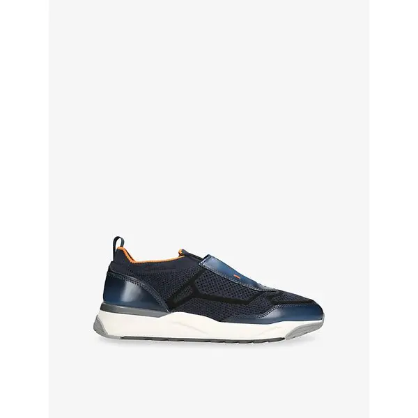 Santoni Innova Leather And Knitted Trainers - Navy