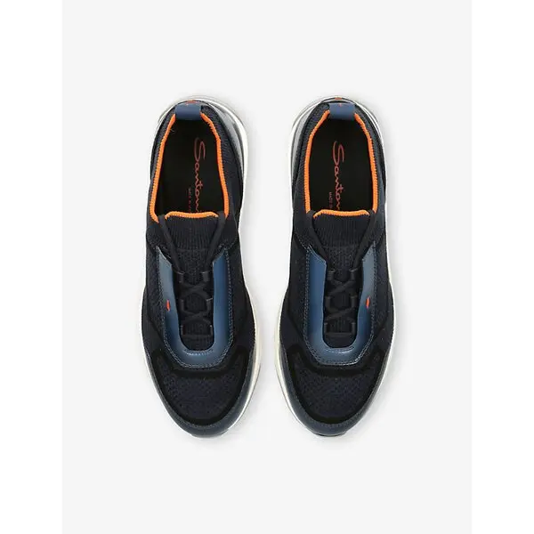 Santoni Innova Leather And Knitted Trainers - Navy