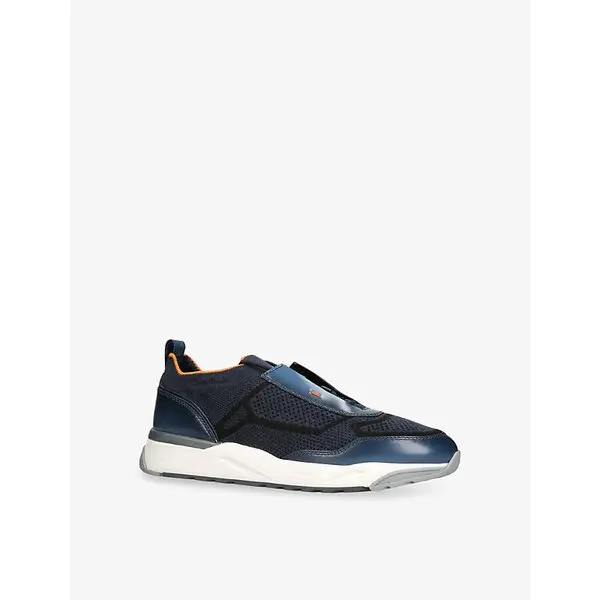 Santoni Innova Leather And Knitted Trainers - Navy