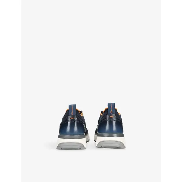 Santoni Innova Leather And Knitted Trainers - Navy