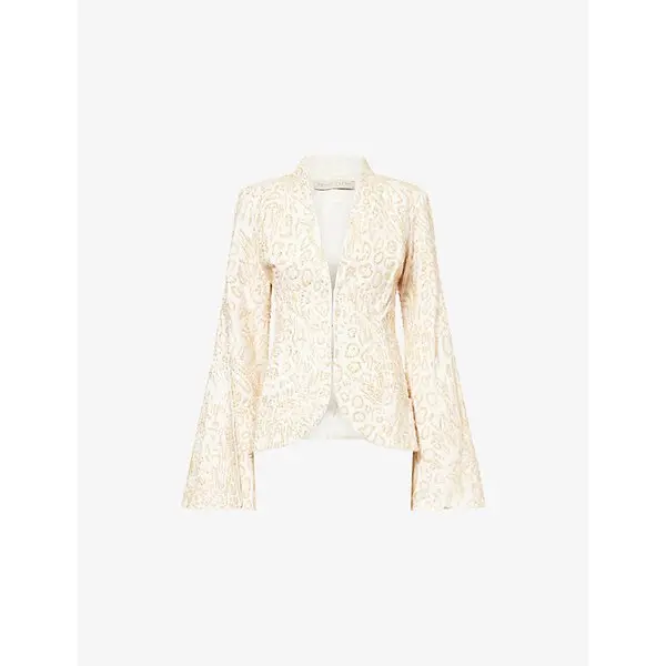 GRACE FAENA Leopard Bead-embellished Cotton Blazer