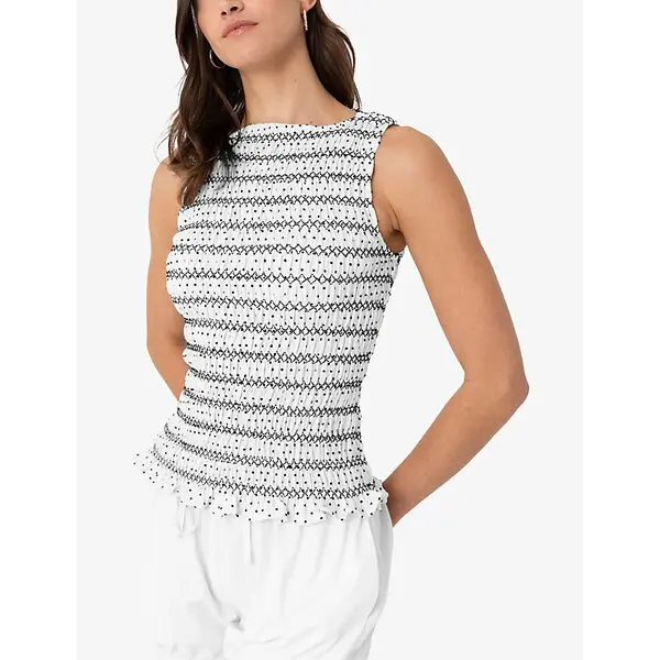 AMY LYNN Smocked Polka-dot Cotton Top - Ivory
