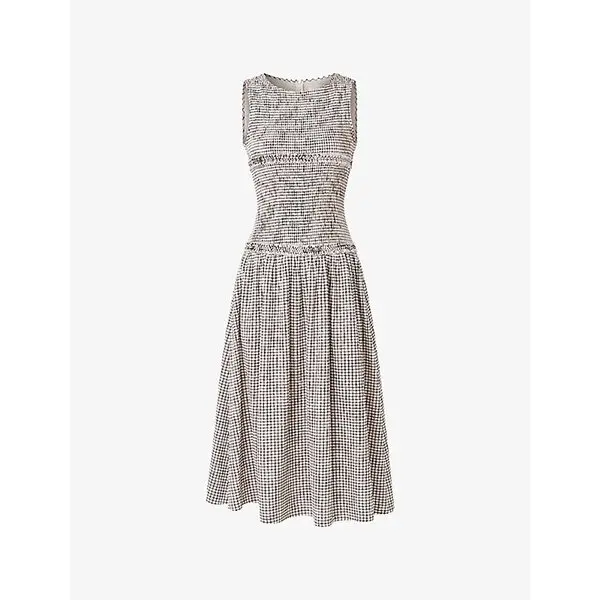 AMY LYNN Gingham-print Smocked Cotton Midi Dress