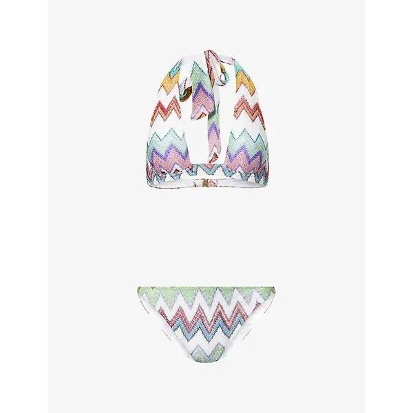 Missoni Chevron Metallic-knit Halterneck Bikini Set - Multicolor W/white Base