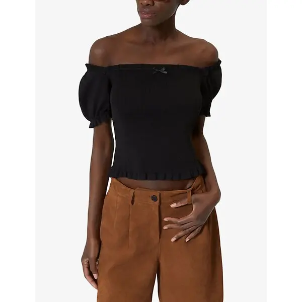 The Kooples Off-shoulder Stretch-woven Top With Bow Detail