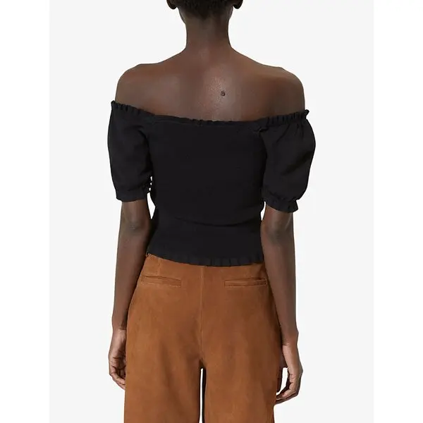 The Kooples Off-shoulder Stretch-woven Top With Bow Detail