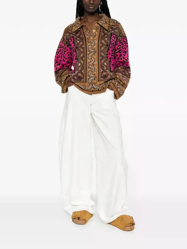 Farm Rio Paisley Leopard-print Polo Top