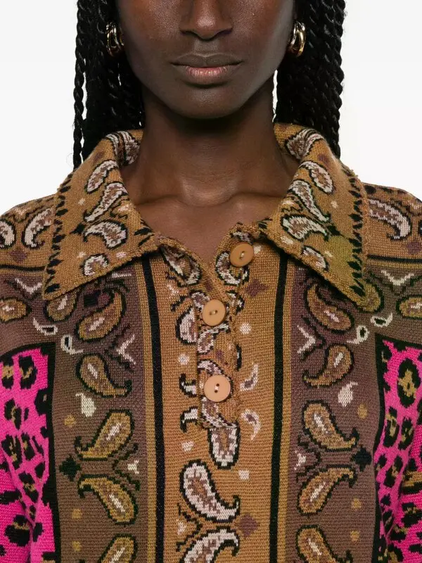 Farm Rio Paisley Leopard-print Polo Top