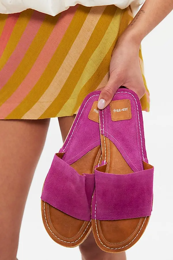 Free People Artisanal Suede Slide Sandals - Magenta