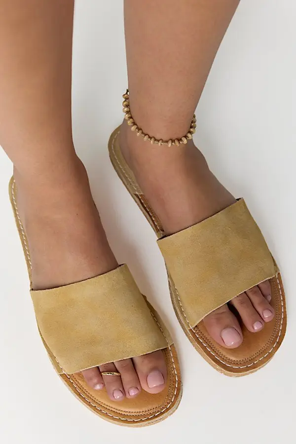 Free People Artisanal Suede Slide Sandals With Contrast Stitching - Sand