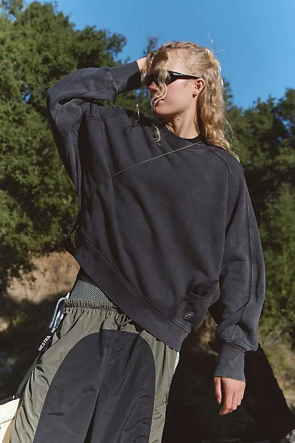 Free People Trackline Crewneck Sweatshirt - Washed Black