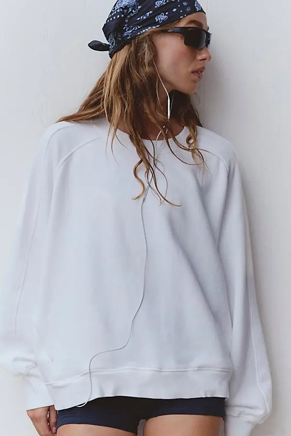Free People Trackline Crew Neck Sweatshirt - White