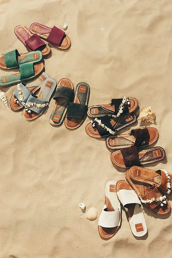 Free People Suede Toe Ring Sandals With Shell Embellishments - Root Beer