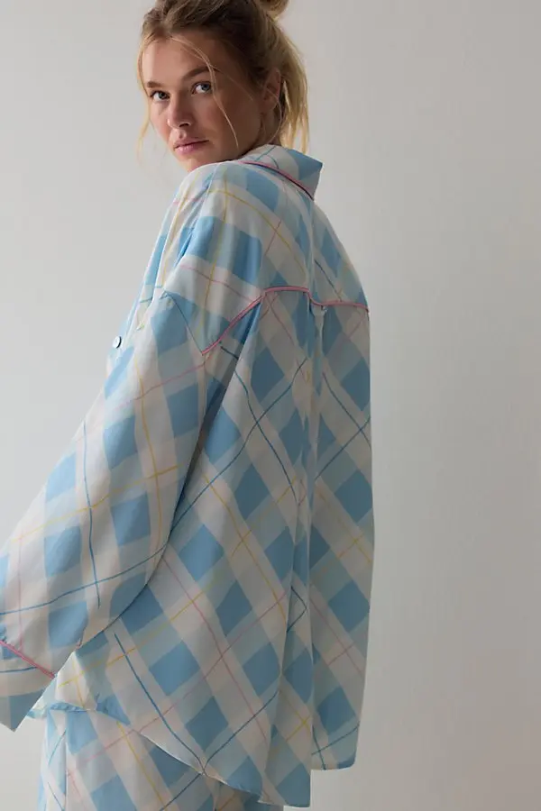 Sleeper Oversized Plaid Shirt - Blue Plaid