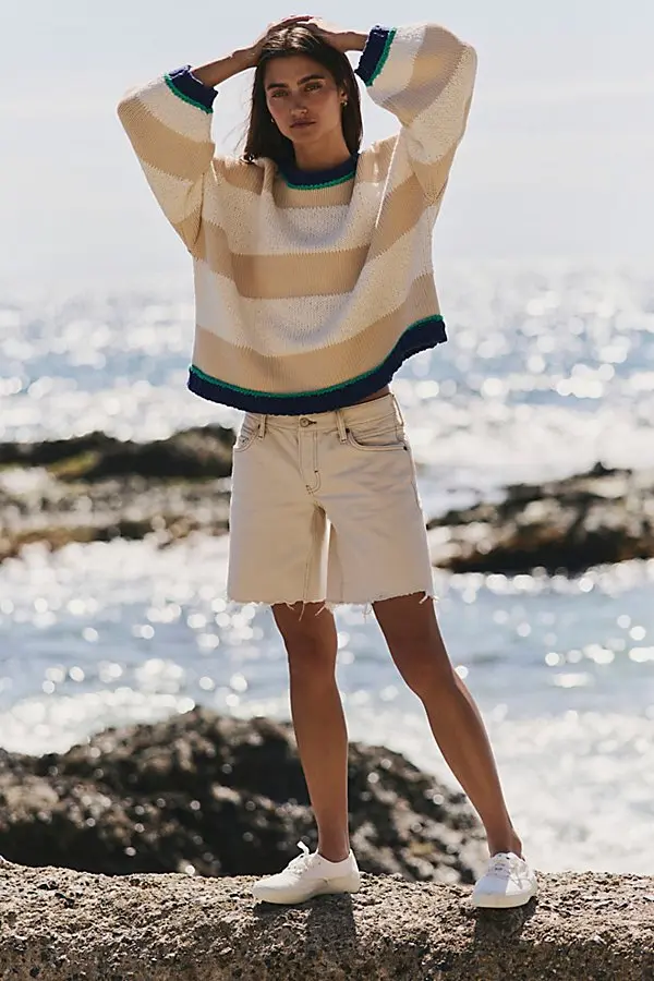 Free People We The Free Solana Low-rise Denim Shorts - Ecru