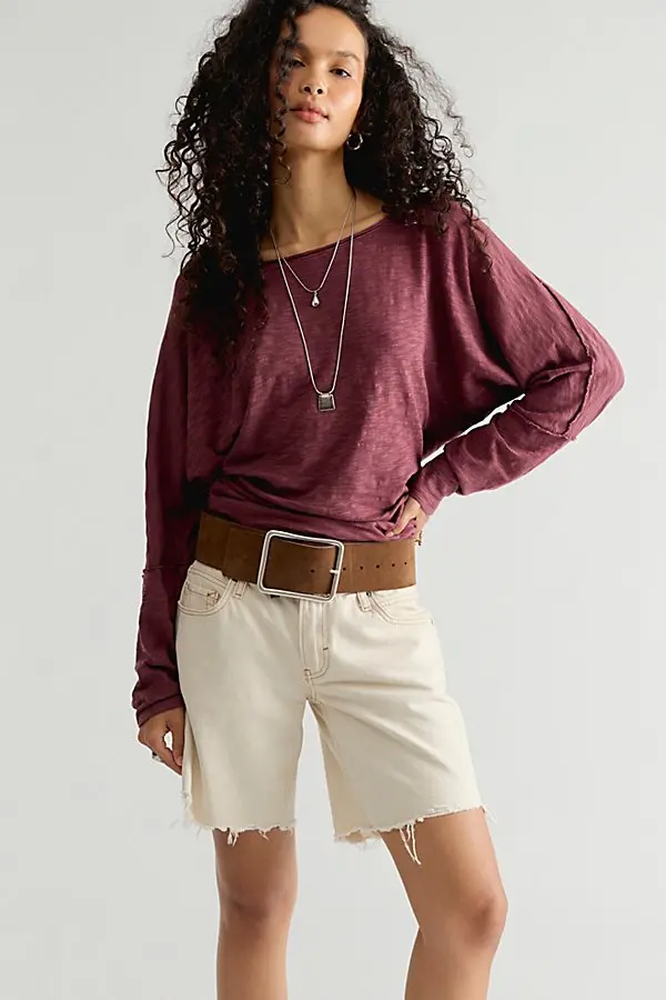 Free People We The Free Solana Longline Denim Shorts - Ecru