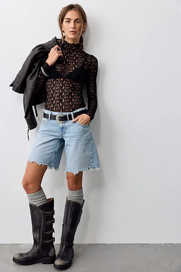 Free People We The Free Solana Longline Denim Shorts - Seek