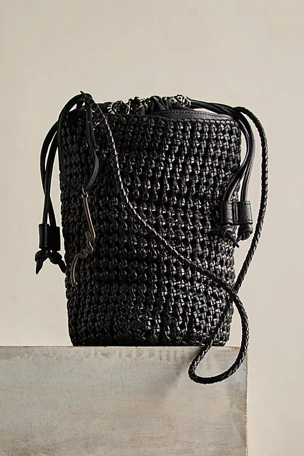 Free People Woven Bucket Bag With Drawstring Closure
