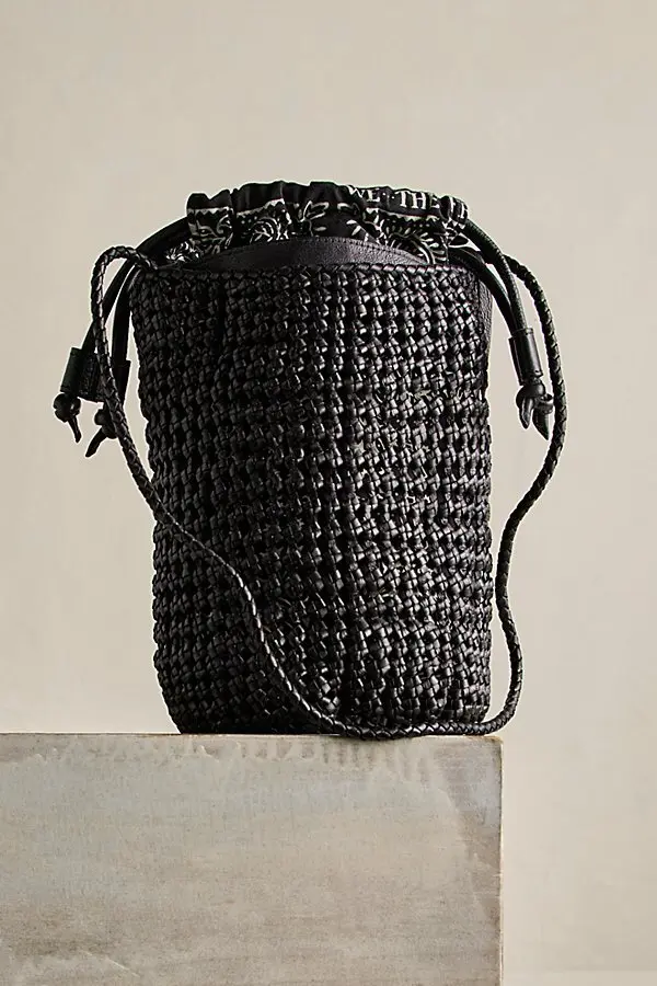 Free People Woven Bucket Bag With Drawstring Closure