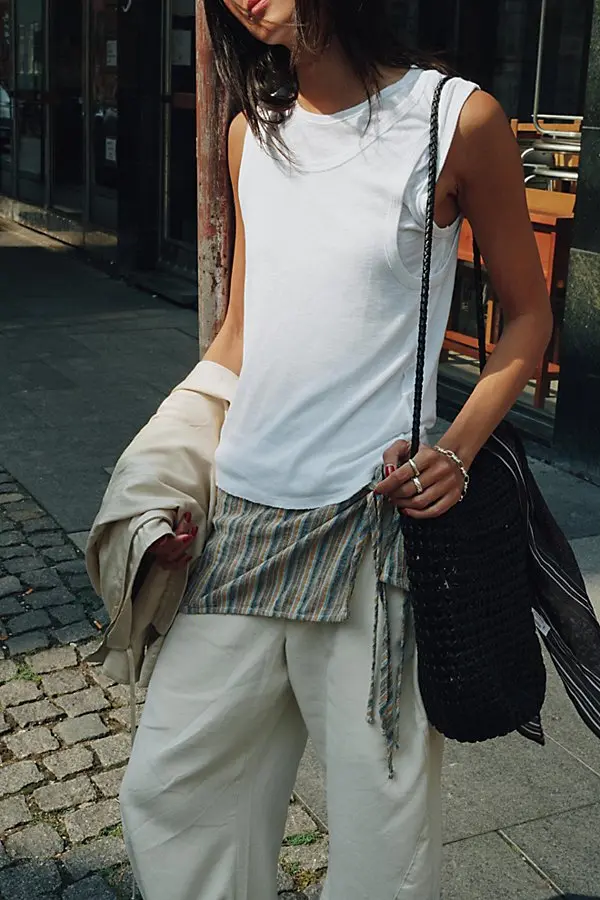 Free People Woven Bucket Bag With Drawstring Closure