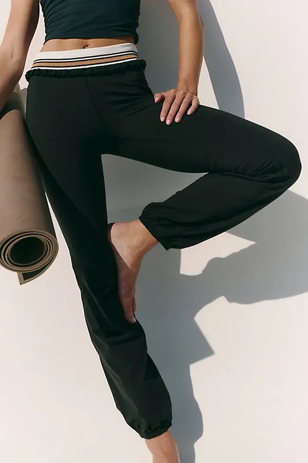 Free People Let's Bounce Back Pants With Ruffled Waistband - Black Combo
