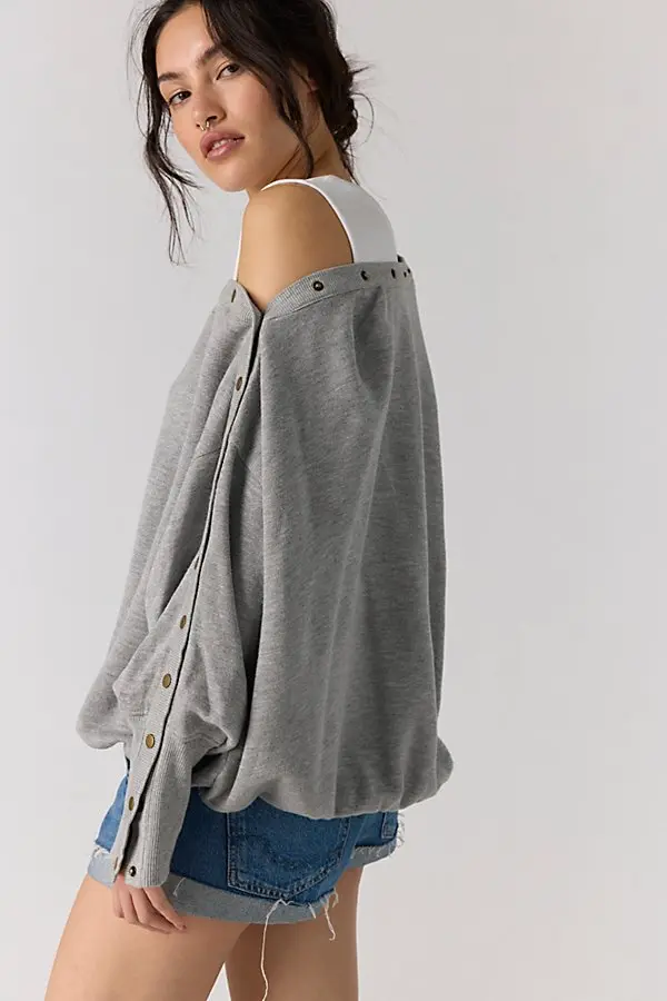 Free People Off-the-shoulder Pullover With Snap Details