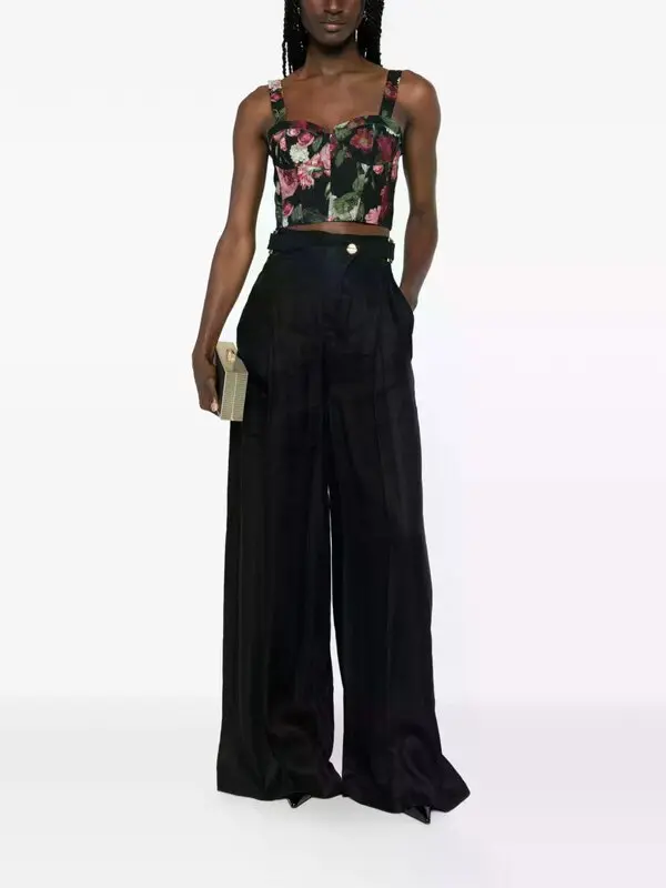 Alice + Olivia Floral Print Sweetheart Neck Cropped Top