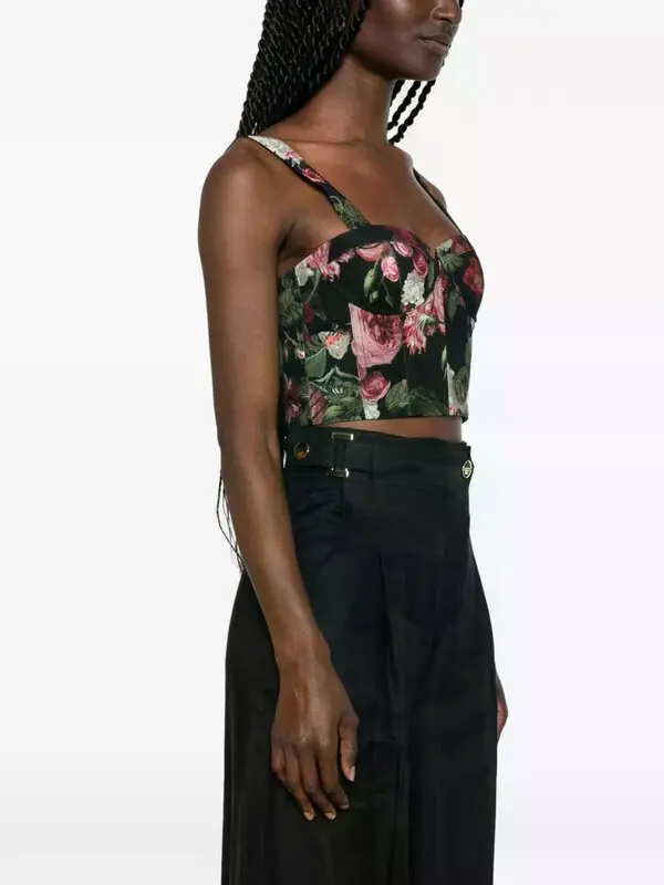 Alice + Olivia Floral Print Sweetheart Neck Cropped Top