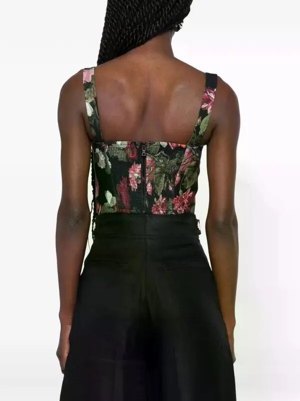 Alice + Olivia Floral Print Sweetheart Neck Cropped Top