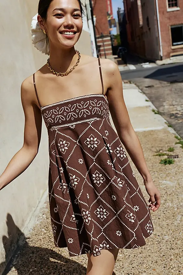 Free People Sun Chaser Mini Dress - Brown Combo