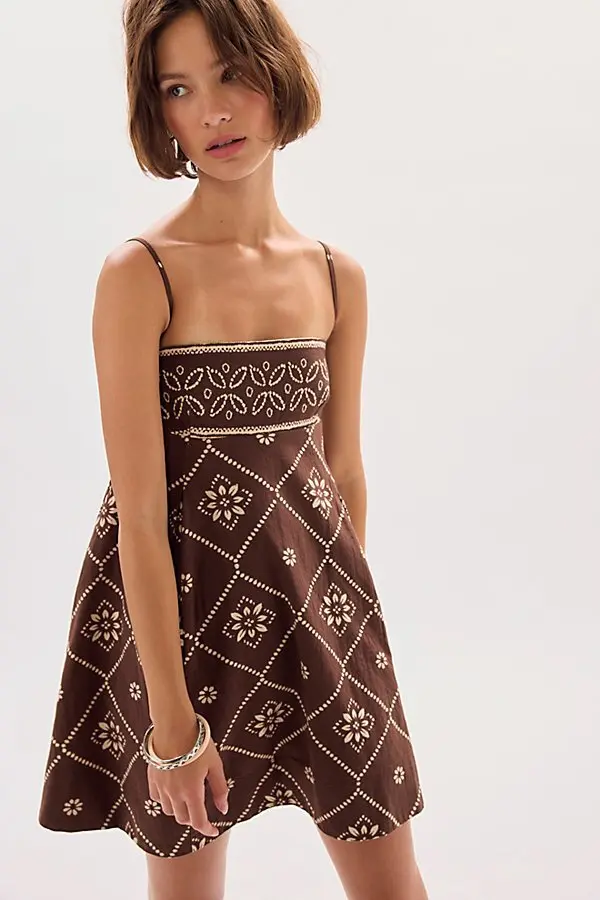 Free People Sun Chaser Mini Dress - Brown Combo