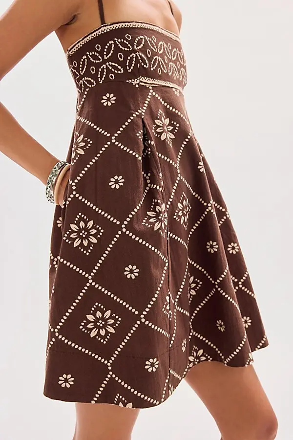 Free People Sun Chaser Mini Dress - Brown Combo