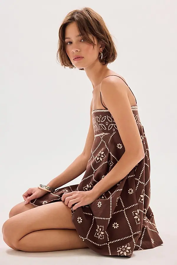 Free People Sun Chaser Mini Dress - Brown Combo