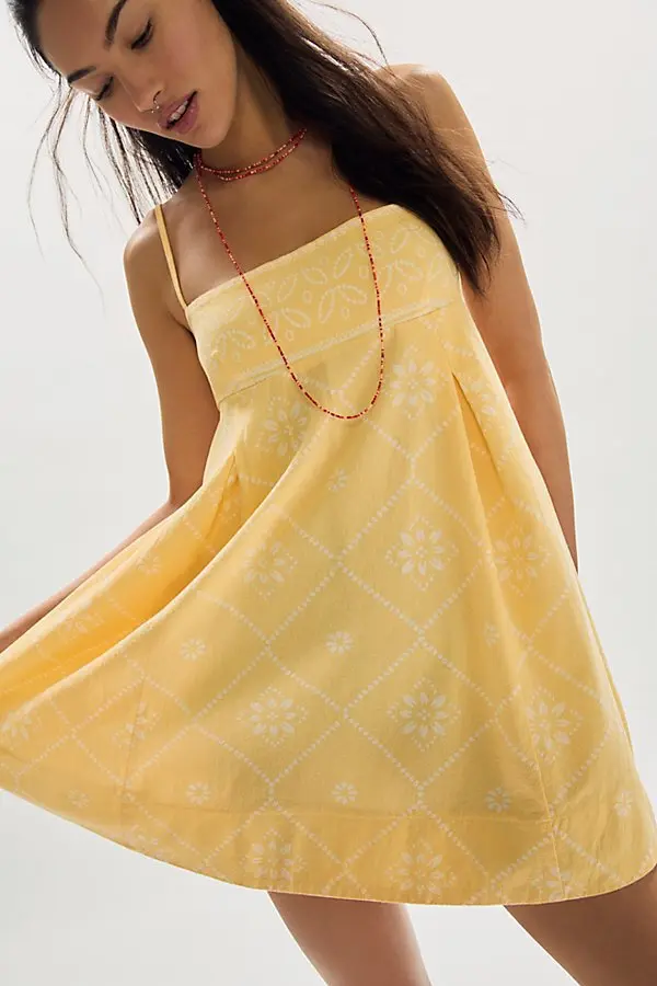 Free People Sun Chaser Mini Dress - Yellow Combo