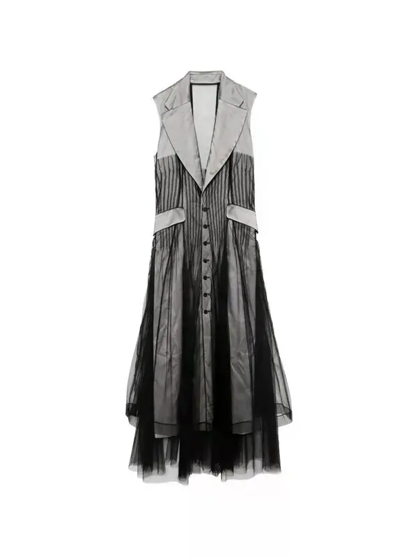 QUETSCHE Sleeveless Tailored Dress With Tulle Overlay