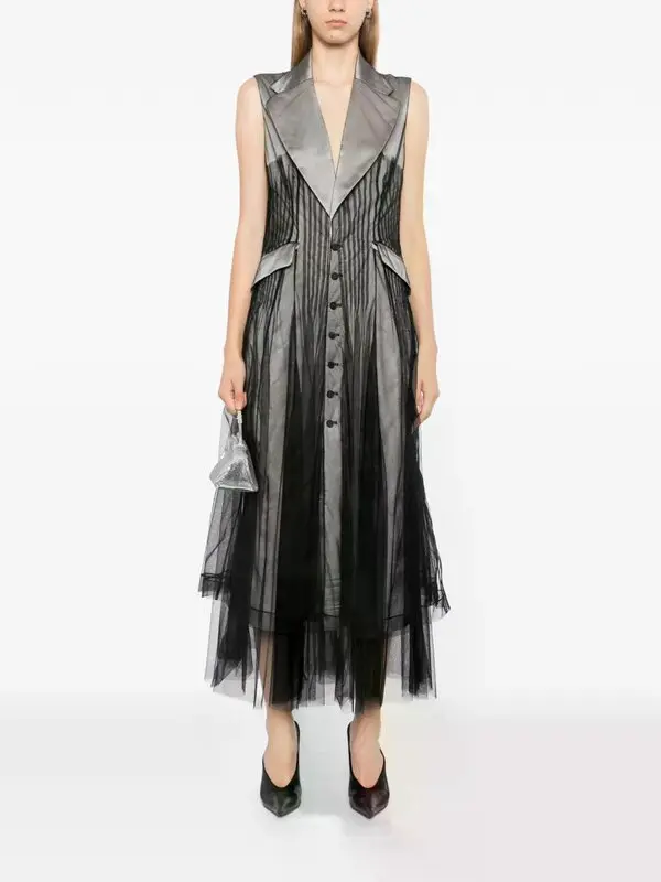 QUETSCHE Sleeveless Tailored Dress With Tulle Overlay