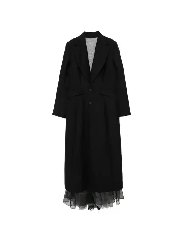 QUETSCHE Single-breasted Coat With Tulle Trim