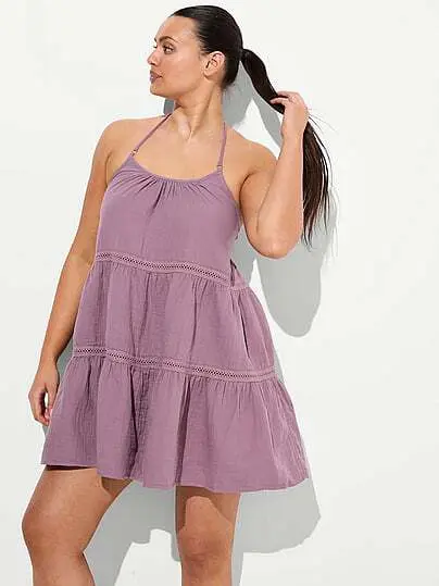 Victoria's Secret Cotton Gauze Tiered Mini Dress - Purple