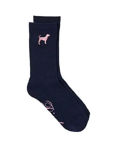 Pink Crew Socks With Patterned Design - Blue