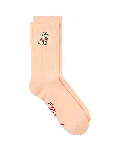 Pink Crew Socks With Patterned Design - Orange